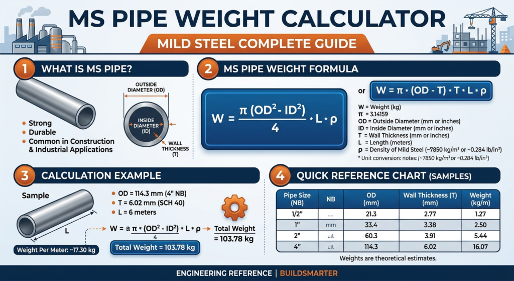 MS Pipe Weight Calculator | Mild Steel Pipe Weight Chart & Formula