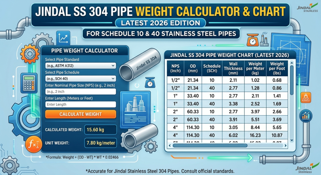 Jindal SS 304 Pipe Weight Calculator 2026 | Jindal Pipe Weight Chart ...